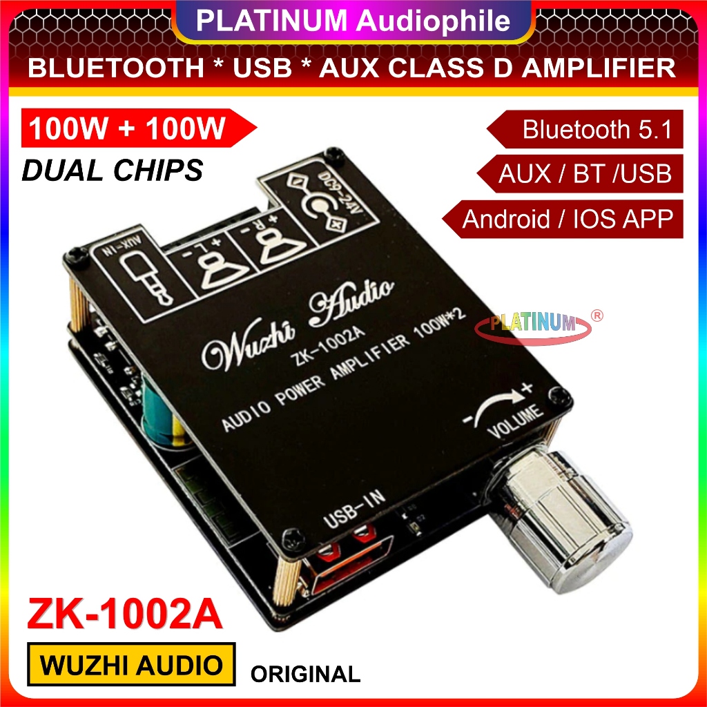 Jual Amplifier Class D Hifi Stereo 2x 100W Bluetooth 5.1 Original Wuzhi ...