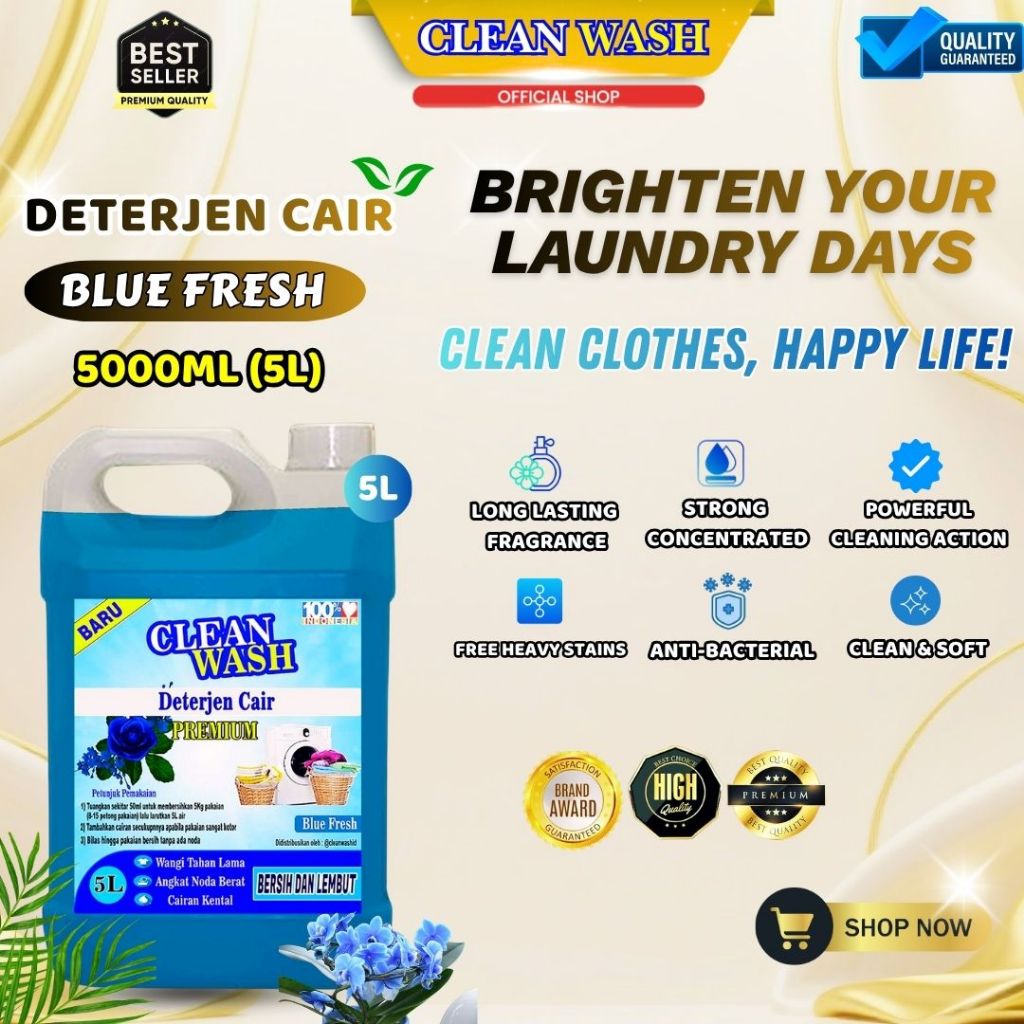 Jual CLEAN WASH Deterjen Cair Laundry 5L PREMIUM Sabun Cuci Pakaian ...