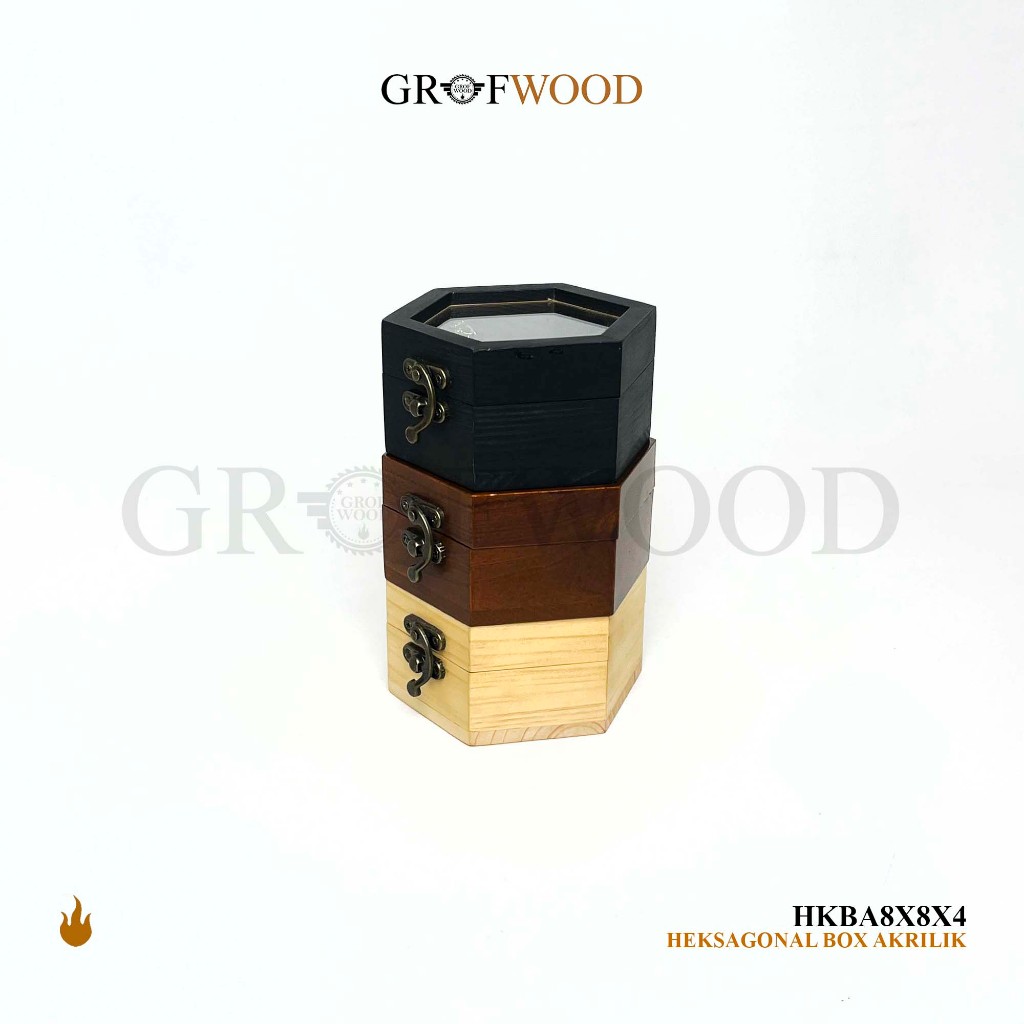 Jual HKBA 8X8X4 Box Kayu Pinus Heksagonal Tutup Akrilik Kemasan Produk ...