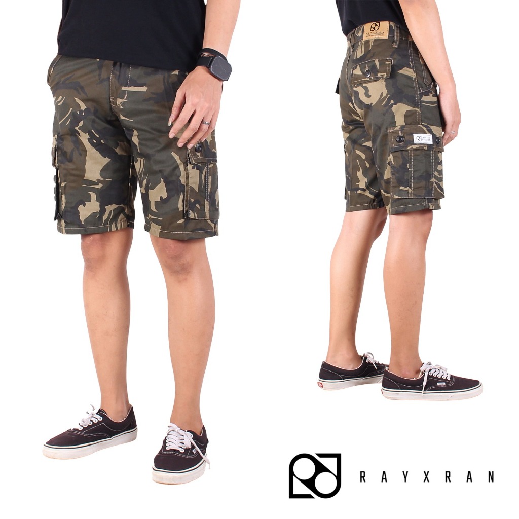 Jual RAYXRAN Celana Cargo Pendek Pria Loreng Cokelat Short Pants ...