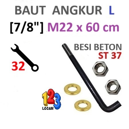 Jual Baut Angkur L (7/8) 22 mm x 60 x 10 cm Bahan Besi Beton ST37 SNI ...