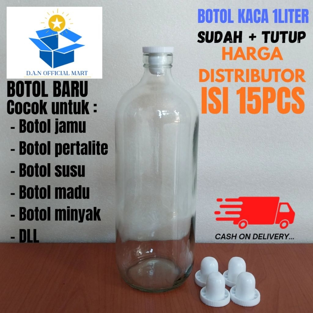 Jual botol kaca 1liter termurah / botol kaca 1liter isi 15pcs / botol ...