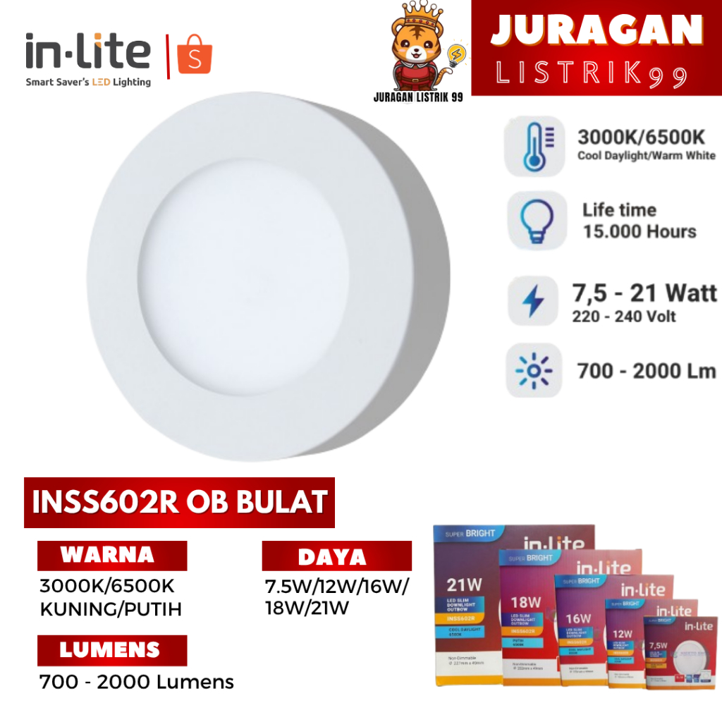 Jual INLITE - INSS602R Super Bright LED Slim Downlight Outbow Lampu ...