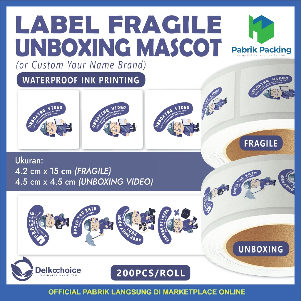 Jual Sticker FRAGILE Dan UNBOXING Mascot Ungu Lucu Tempelan / Label ...