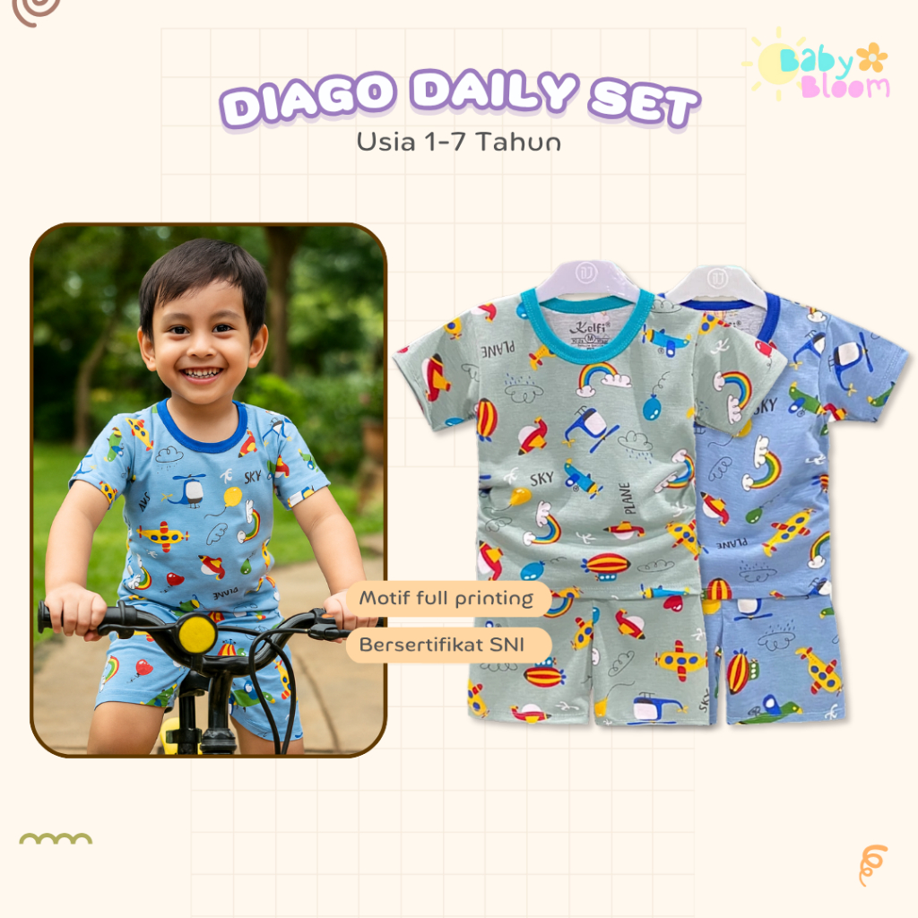 Jual DIAGO DAILY SET ~ Setelan Pendek Anak Unisex Usia 1-7 Tahun Motif ...