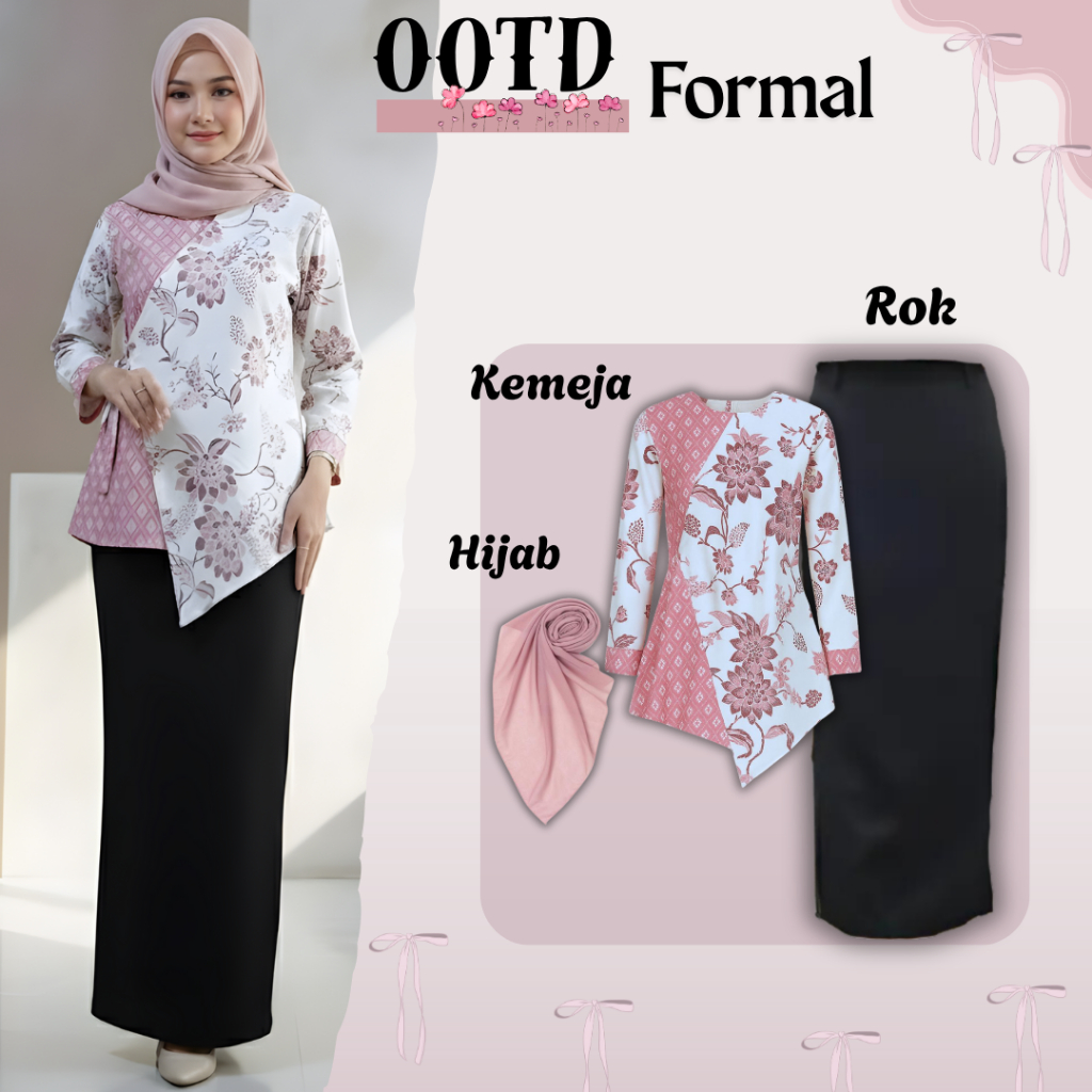 Jual OOTD Kondangan Anggun (Kemeja Batik Devina, Rok Span, Hijab Bella ...