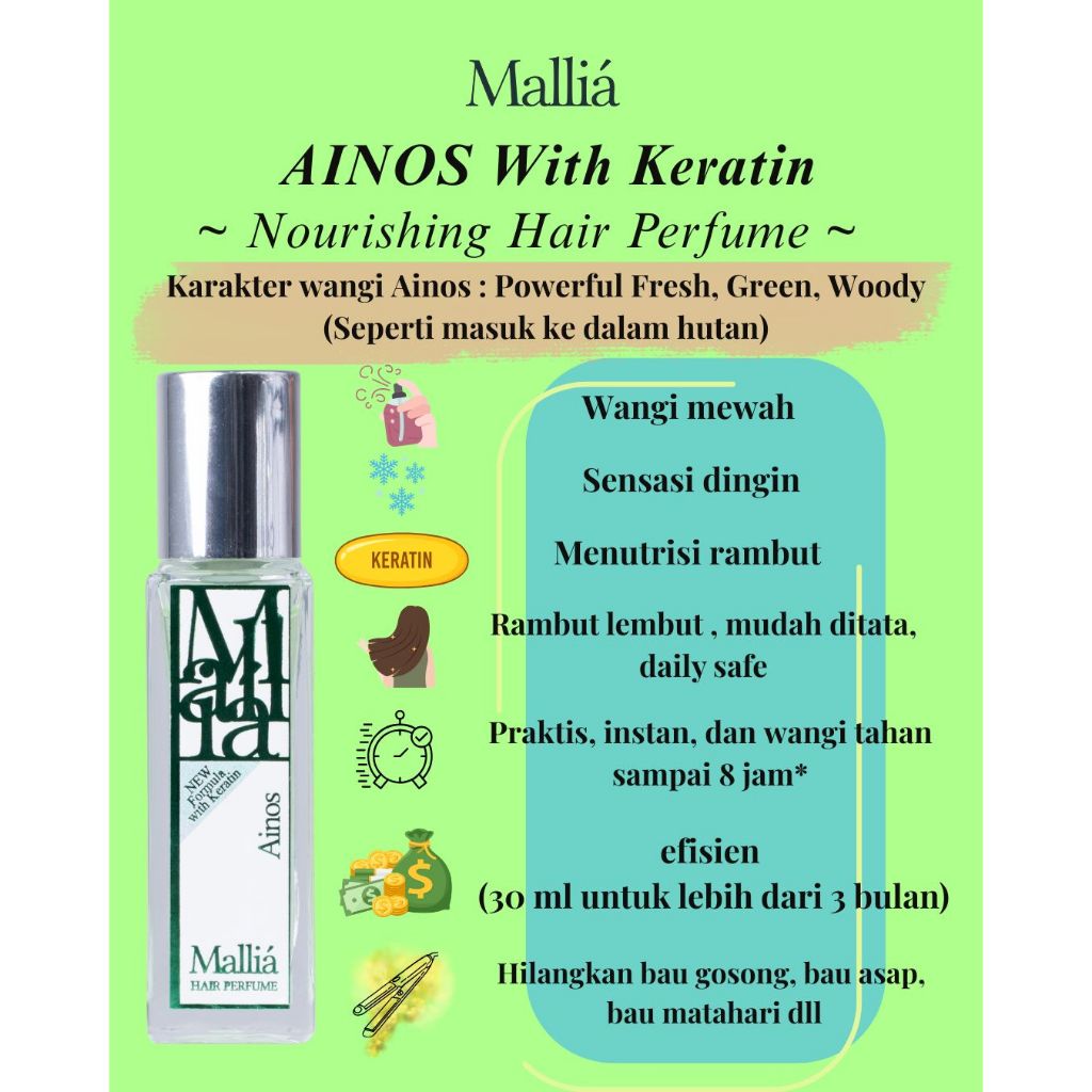 Jual NEW FORMULA Mallia Hair Perfume Ainos dengan Keratin perawatan ...
