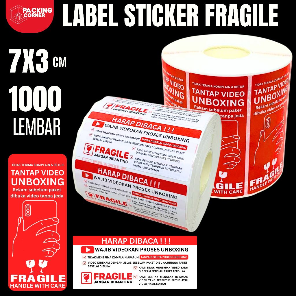 Jual Sticker Fragile Unboxing 7 x 3 Isi 1000pcs Tempelan Label Wajib ...