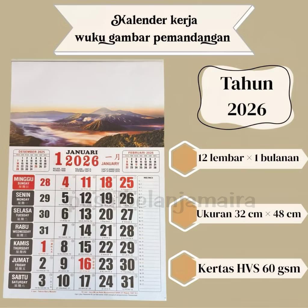 Jual Kalender Dinding Tahunan Terbaru 12 Bulan / Kalender Gantung ...