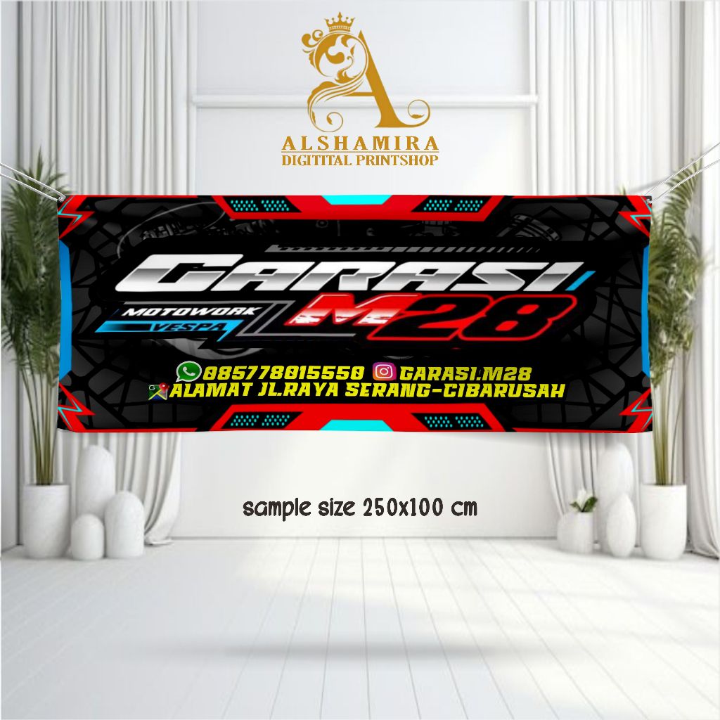 Jual spanduk banner 250x100 spanduk bengkel motor garage custom desain ...