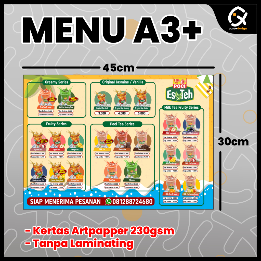 Jual Custom Menu ukuran A3+ kertas Artpapper | Desain Suka-Suka | Free ...