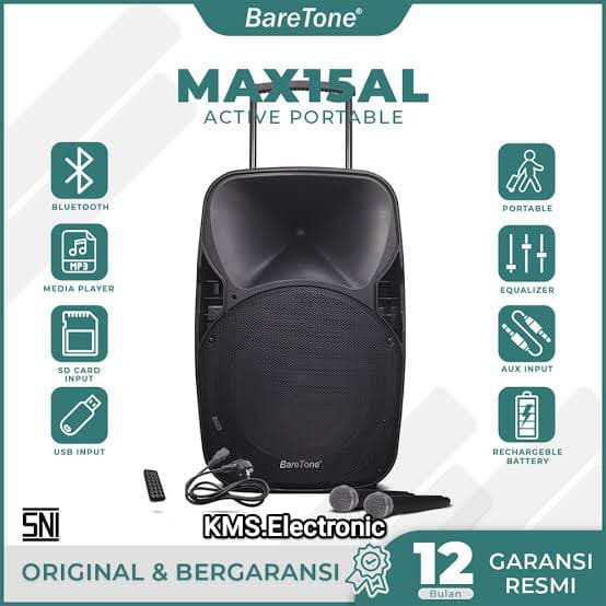 Jual Baretone MAX15AL Portable Speaker 15 Inch Bluetooth 100W Original ...