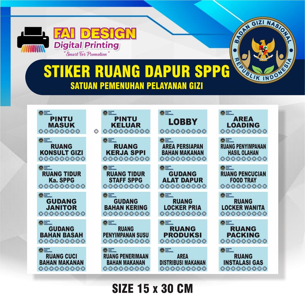 Jual Stiker Petunjuk Ruangan Dapur SPPG Sepaket (24 Pcs) Ukuran 15 x 30 ...