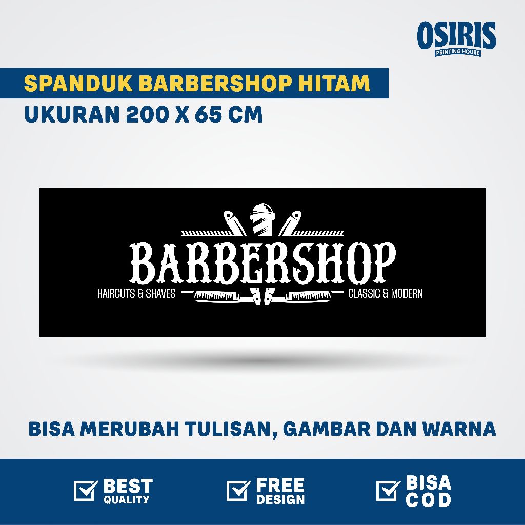 Jual CETAK SPANDUK/BANNER BARBERSHOP HITAM - UKURAN 200 X 65 CM ...