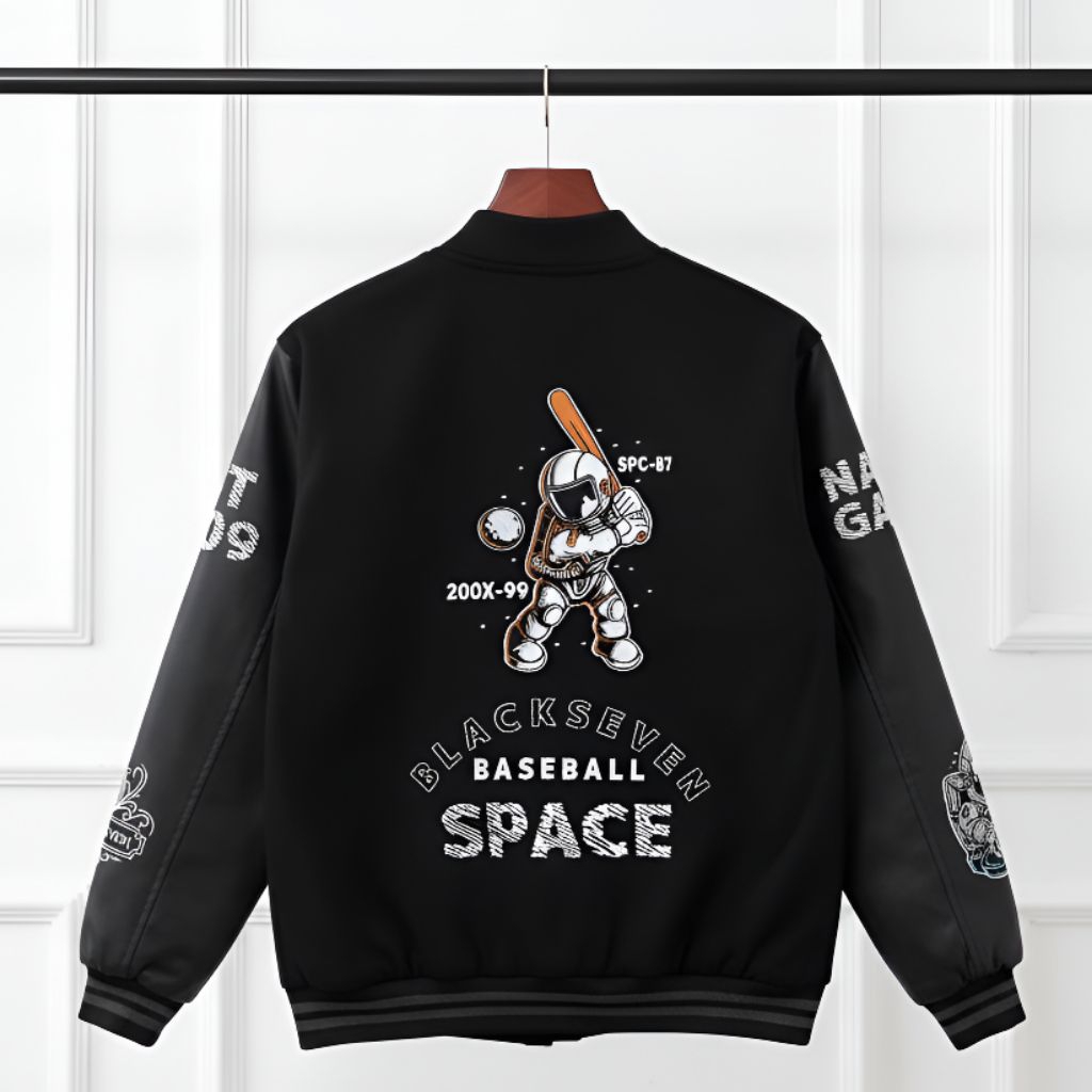 Jual VARSITY JACKET SPACEBALL ASTRONOUT HITAM | JAKET BASEBALL LEATHER ...