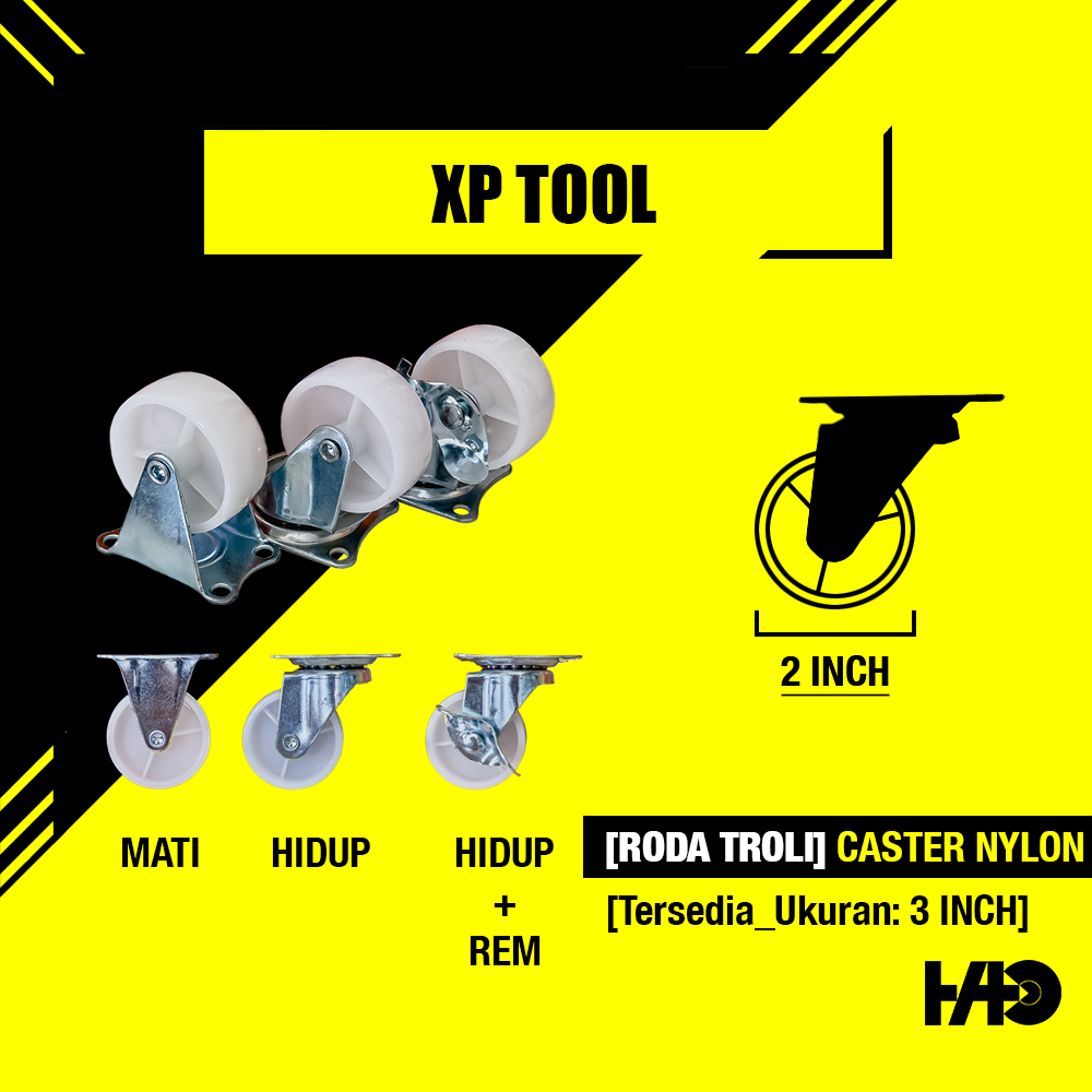 Jual XP TOOL (per biji) Roda Troli Kastor Nilon 2 inch Mati / Hidup ...