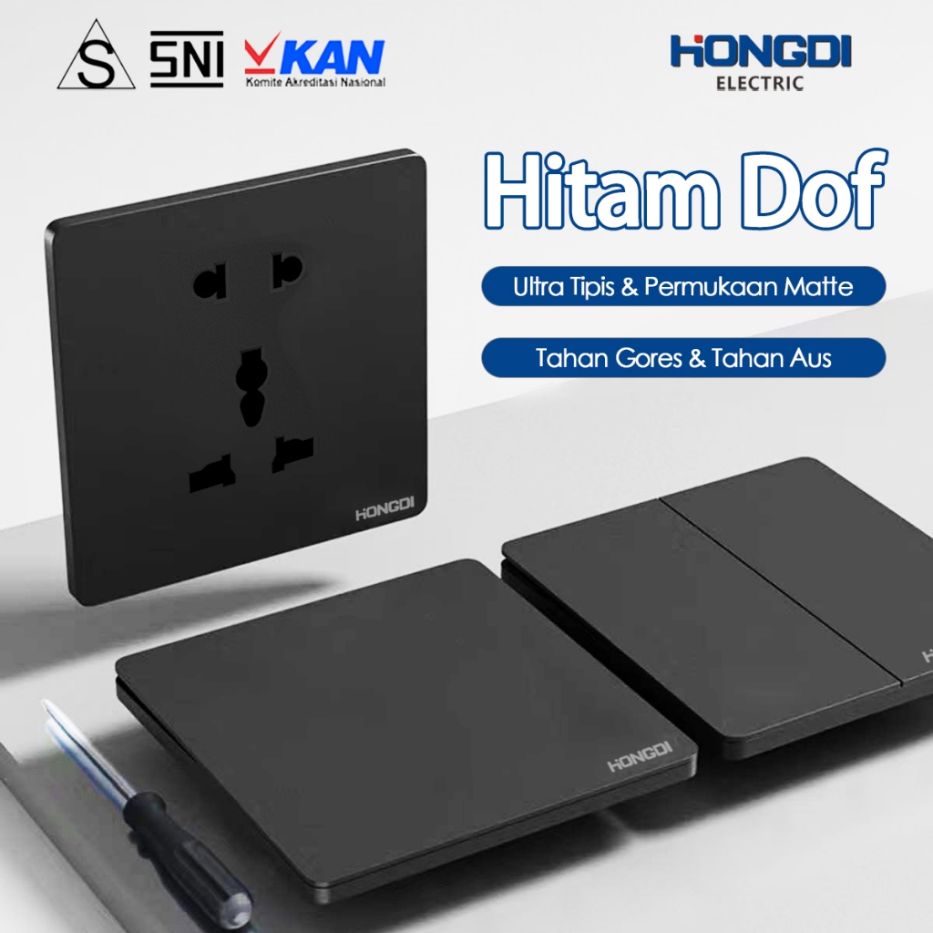 Jual HONGDI Saklar Stop Kontak Hitam Minimalis Permukaan Matte dan ...