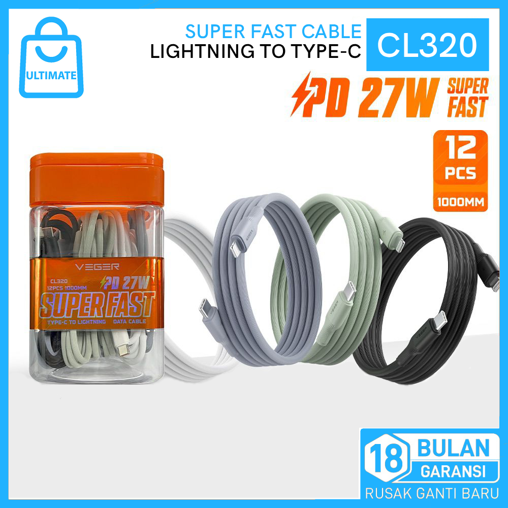 Jual Kabel Data Veger CL320 Type C to Lightning 27W ( 1 Toples 12pcs ...