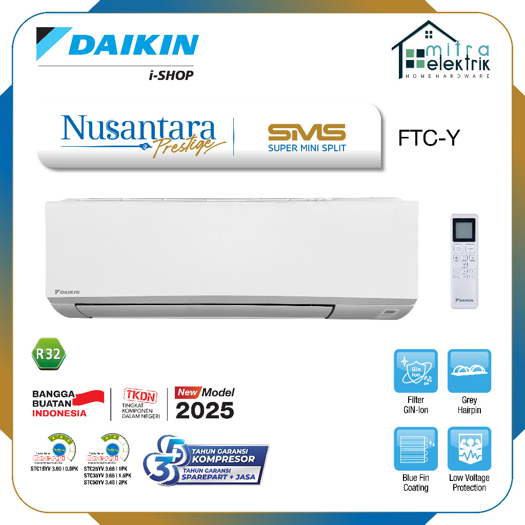 Jual AC DAIKIN STC-15YV Split Standard 0.5 PK Blue Fin Coating With ION ...