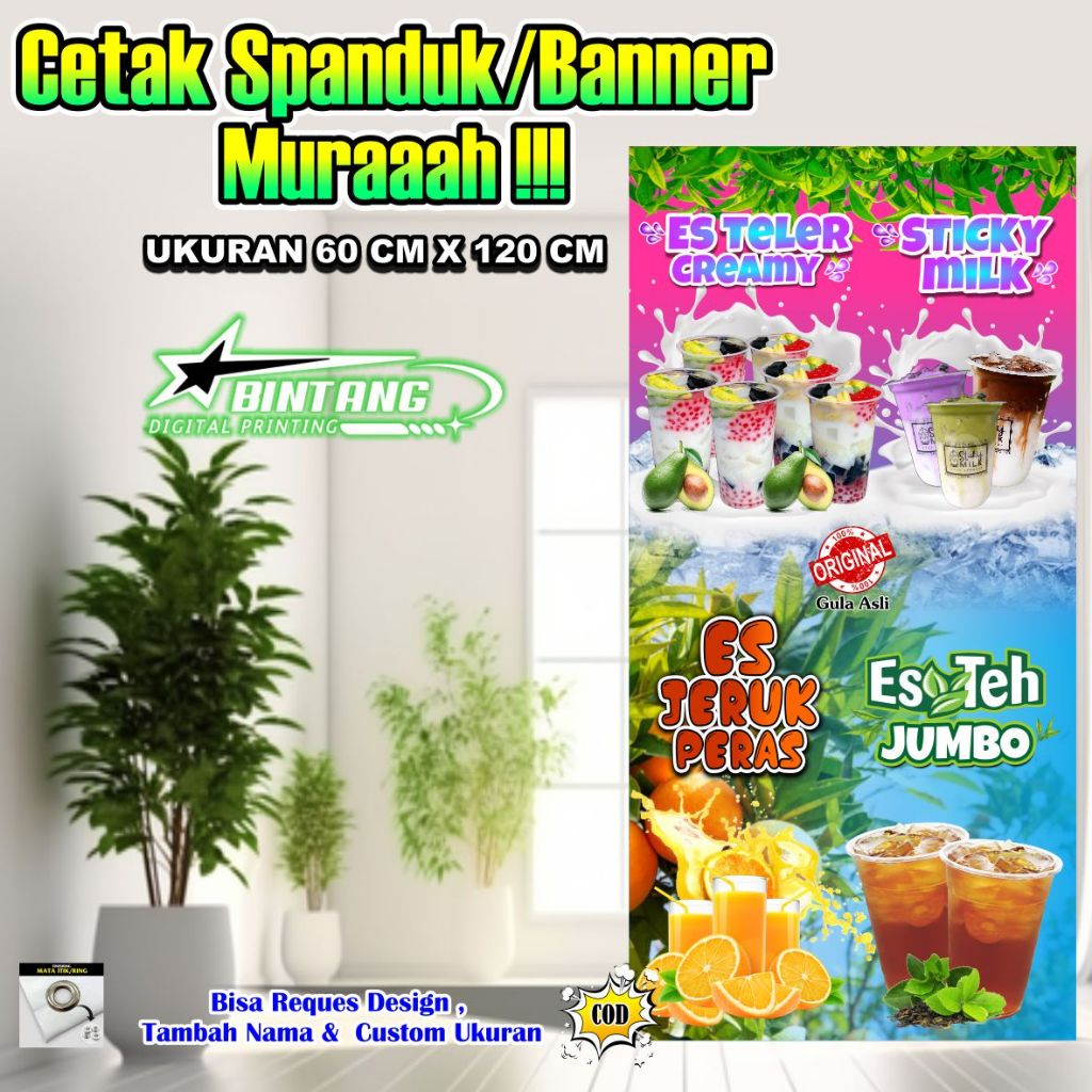 Jual Spanduk Banner Es Teler & Stiky Milk Ukuran 60 cm x 120 cm ...