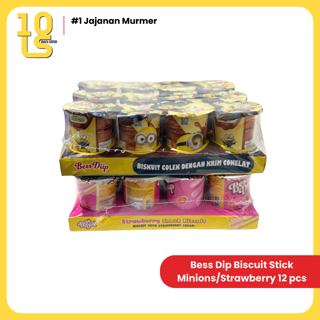 Jual Bess Diip Minions Cokelat/Strawberry Biscuit Snack Cemilan Snack ...