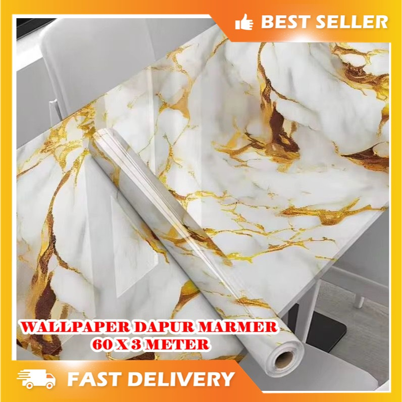 Jual WALLPAPER KITCHEN DAPUR ANTI MINYAK ANTI API STICKER MARBLE MARMER ...