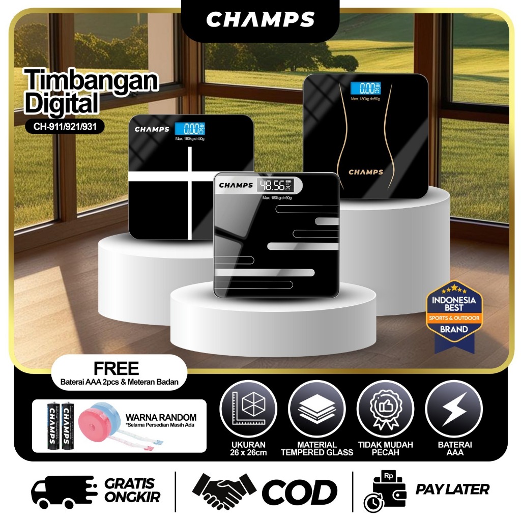 Jual CHAMPS Timbangan Badan Digital 180kg Murah – LCD Display, Akurat ...