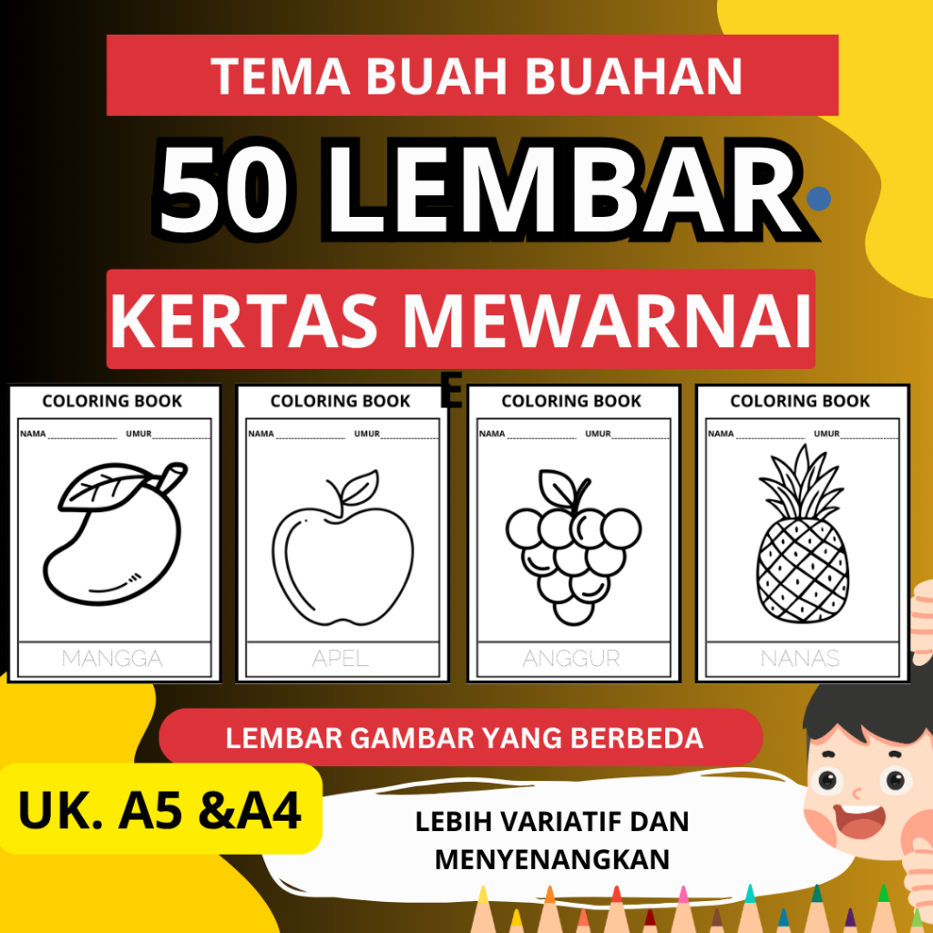 Jual Buku / Isi 50 Lembar Kertas Mewarnai Anak Uk A5 / A4 TK PAUD SD ...