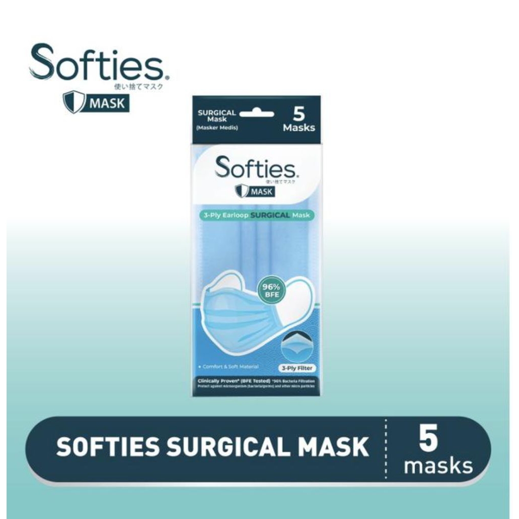Jual [isi 5 Pcs] Softies SURGICAL Mask / Daily Mask 3-ply Earloop ...