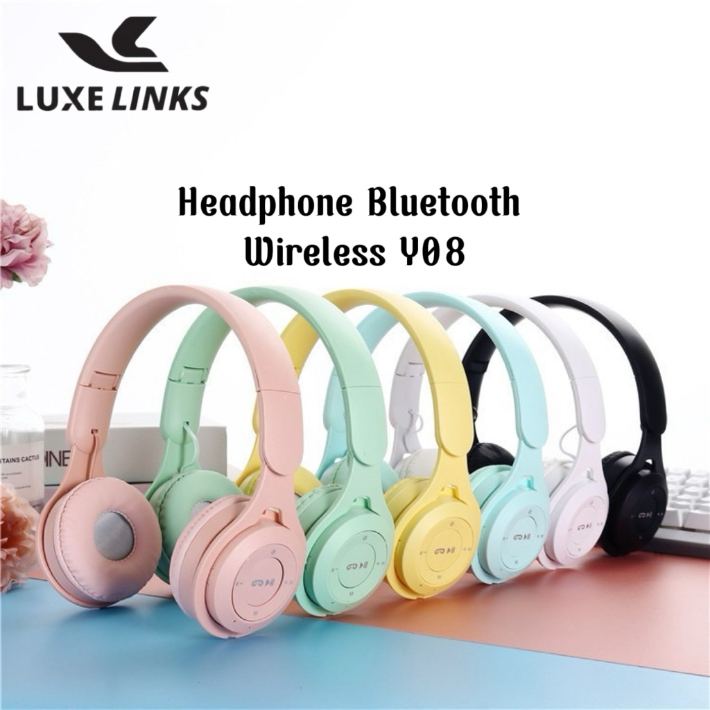 Jual LUXE Y08 Headphone Bluetooth Macaron Wireless Headset Lipat Mic ...
