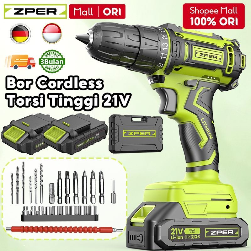 Jual ZPER Bor Cordless 21V Baterai Lithium-ion Tahan Lama Bor Tangan ...