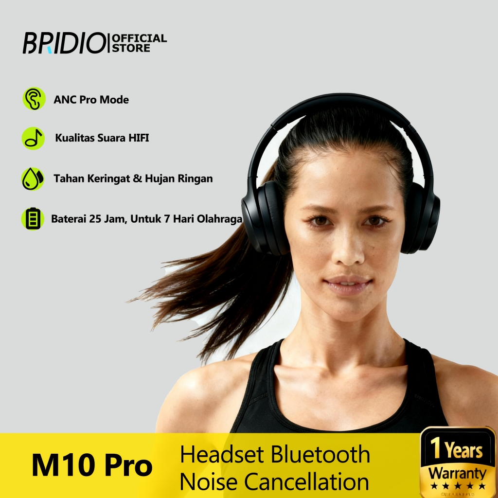 Jual Bridio M10 Pro ANC Headphone Bluetooth Full Bass Type C Wireless ...