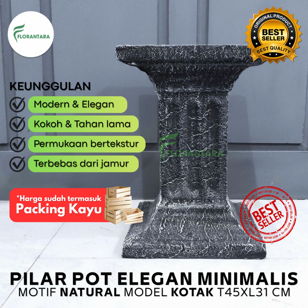 Jual Pilar Pot Bunga Bonsai Pot Teraso Kotak Klasik Natural Tinggi 45cm ...