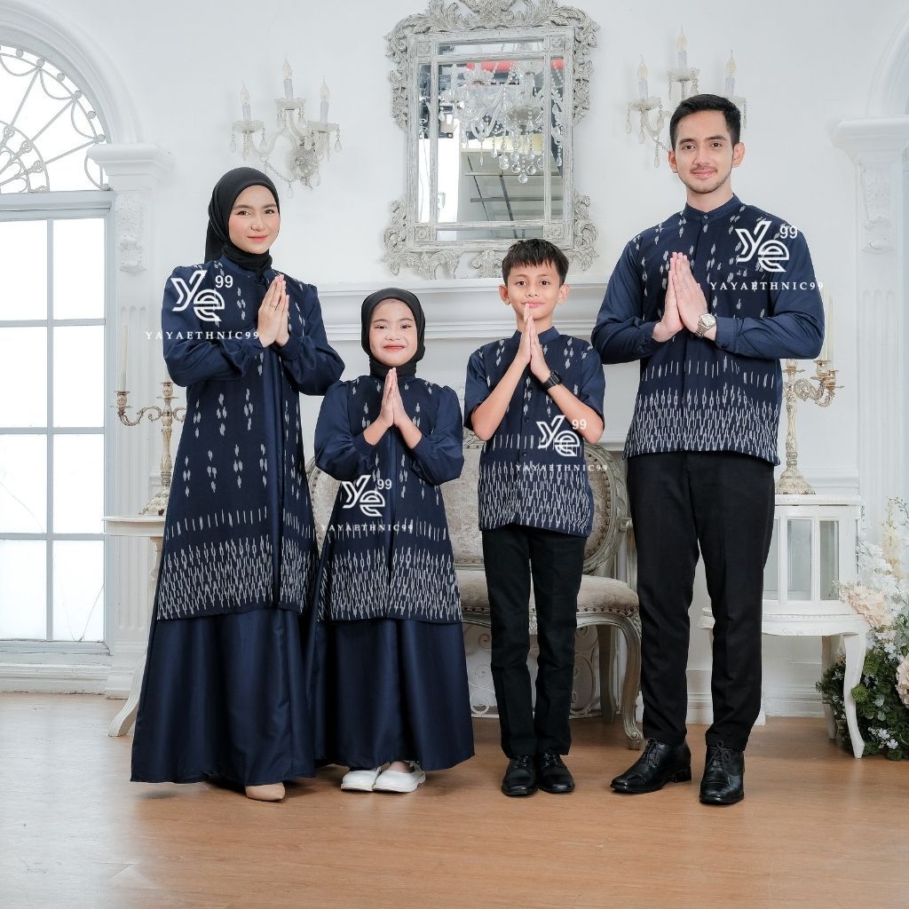 Jual YAYAETHNIC Mecca sarimbit lebaran tenun, set family mecca navy ...