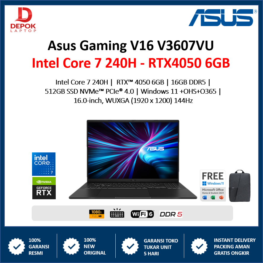 Jual LAPTOP ASUS GAMING V16 V3607VU CORE I7 240H RTX4050 6GB/ 32GB ...