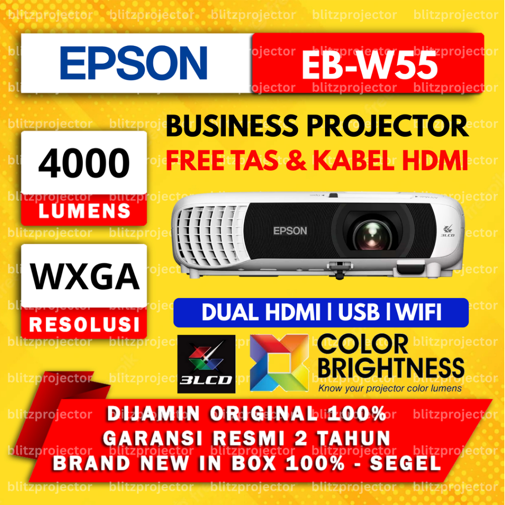Jual Proyektor Epson EB-W55 / EBW55 / EB – W55 / EB-W53 / EBW53 / EB – W53 4000 Lumens WXGA ...