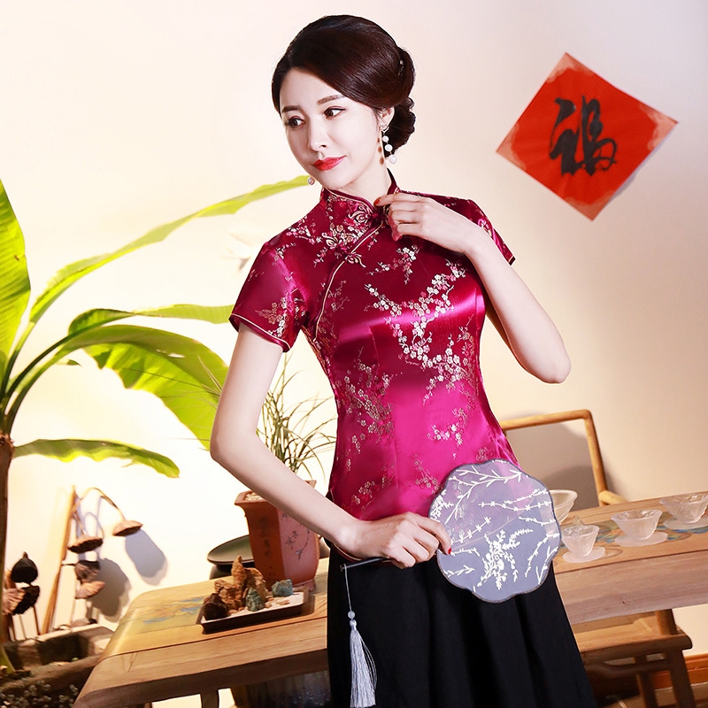 Jual Atasan Cheongsam Imlek Oriental Phoenix Long Feng Mei Hua Satin ...