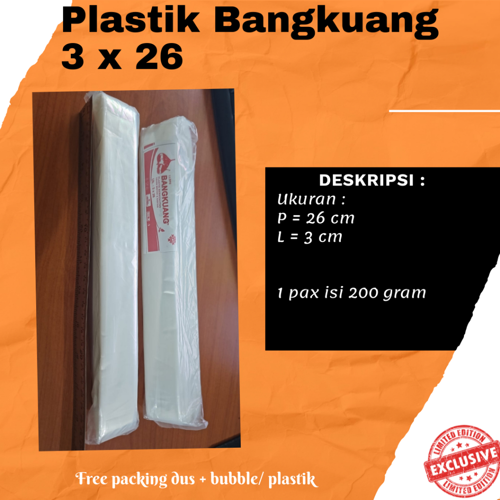 Jual Plastik PE Bangkuang 3 x 26 cm Bening Tebal Plastik Pe Bangkuang ...