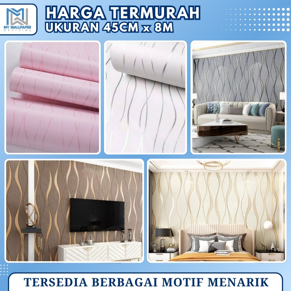 Jual Wallpaper Sticker Dinding Ruang Tamu Motif Gelombang Cakra Wave ...