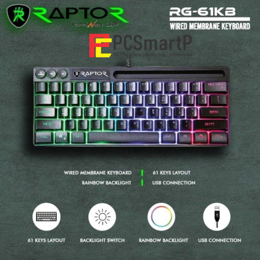 Jual Keyboard Wired Membrane 61 Keys Rainbow Backlight Raptor 61Kb ...