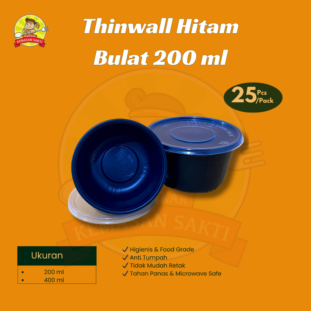 Jual Thinwall Tupai Hitam Bowl 200 ml Mangkuk Plastik Bulat Hitam Isi ...