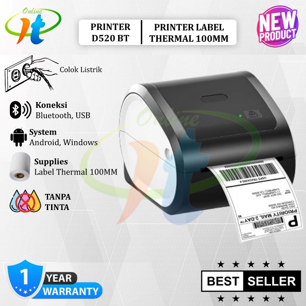 Jual Printer Thermal Bluetooth Resi A6 D520 USB Cetak Label Barcode Harga Barang Stiker ...