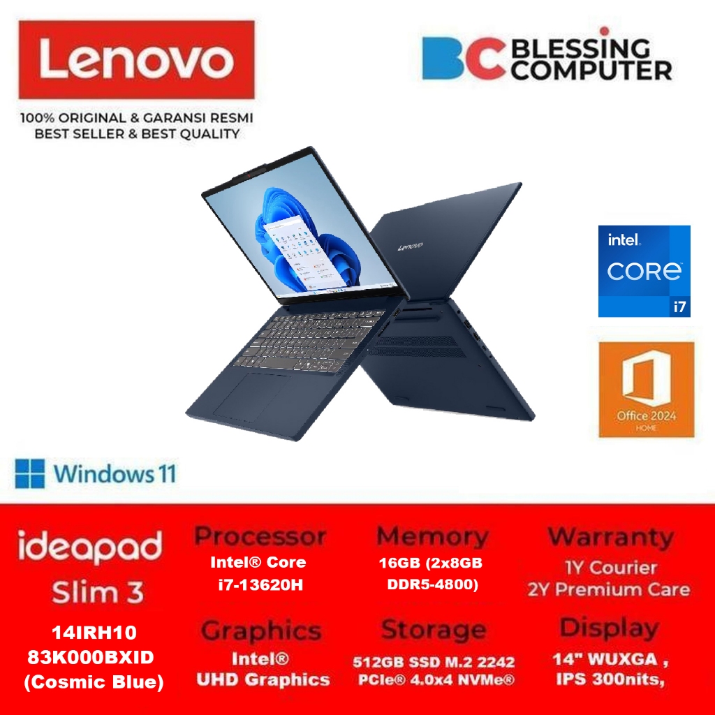 Jual LENOVO IdeaPad Slim 3 14IRH10 83K000BXID Core i7 13620H 16GB 512GB ...