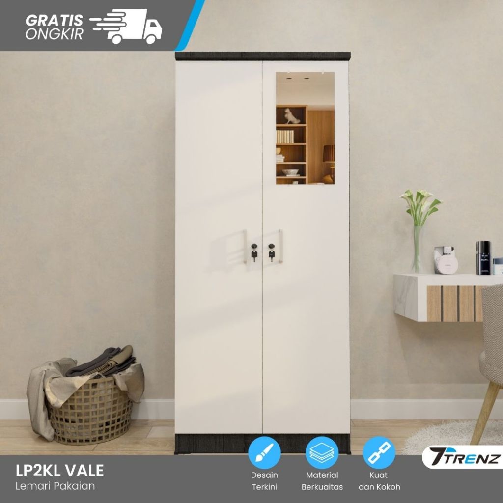 Jual Trenz Furniture - Lemari Pakaian Kayu 2 Pintu Wardrobe Kaca Luar ...