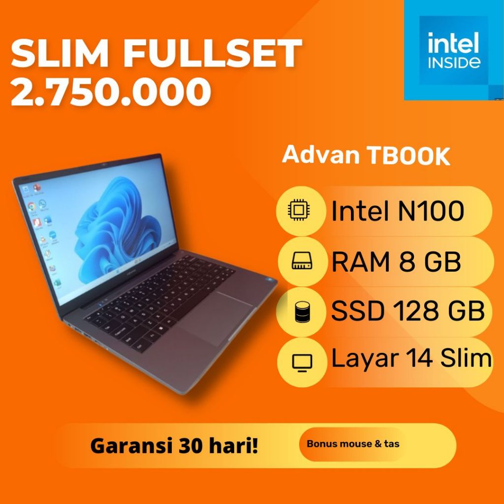 Jual Laptop Advan TBOOK Silver Slim Intel N100 RAM 8GB Storage 128GB ...
