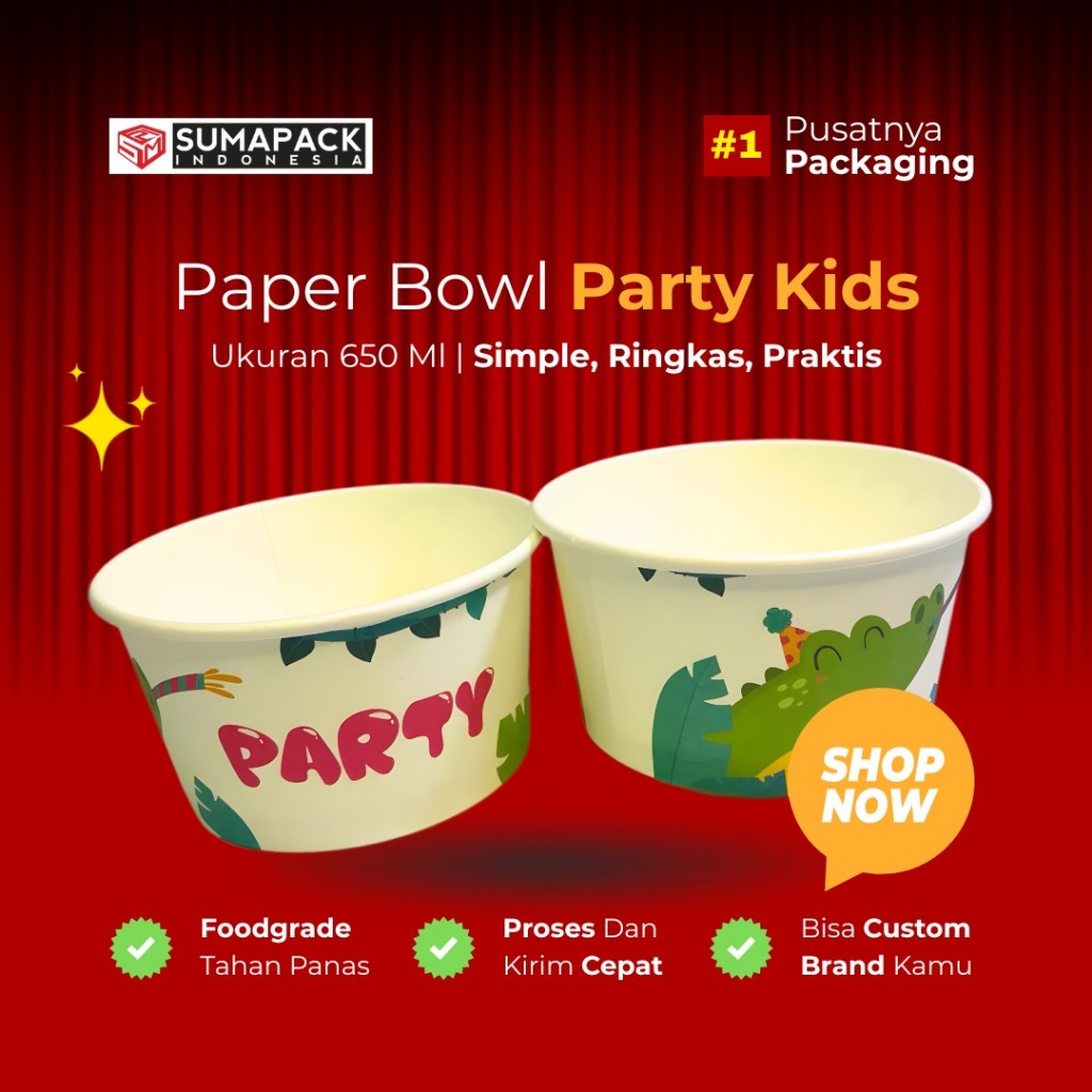 Jual Paper Bowl 650 ml | Isi 50 Pcs | Motif Party| Rice Bowl | Mangkok ...