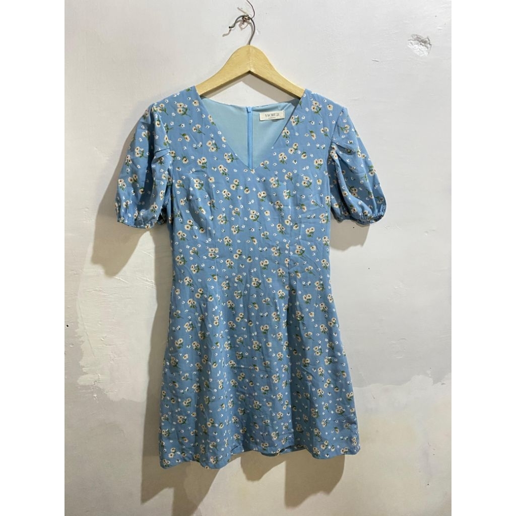 Jual DRESS BIRU BUNGA BERLAPIS FURRING | Shopee Indonesia