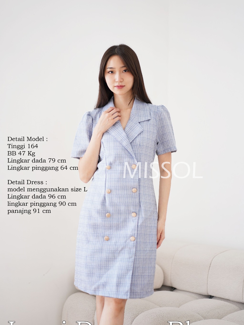 Jual MISSOL - Lumi Korean Blazer Dress Bahan Tweed Korea lapis Furing ...