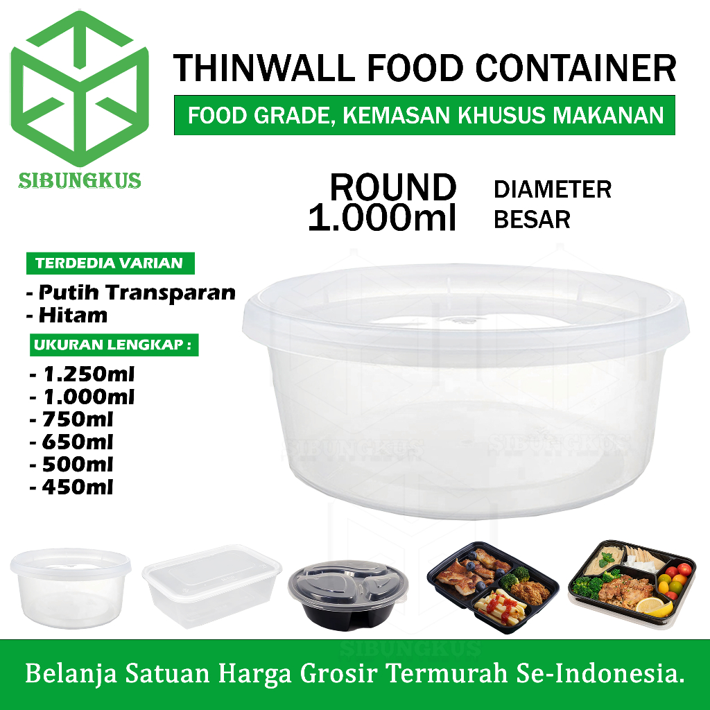 Jual Thinwall LK 650ml 450ml 500ml 750ml 1000ml 1250ml Bowl Microwave ...