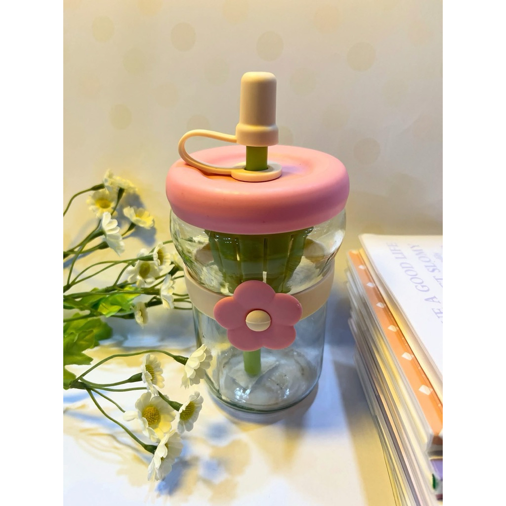 Jual Botol minum kaca sedotan bunga | Shopee Indonesia